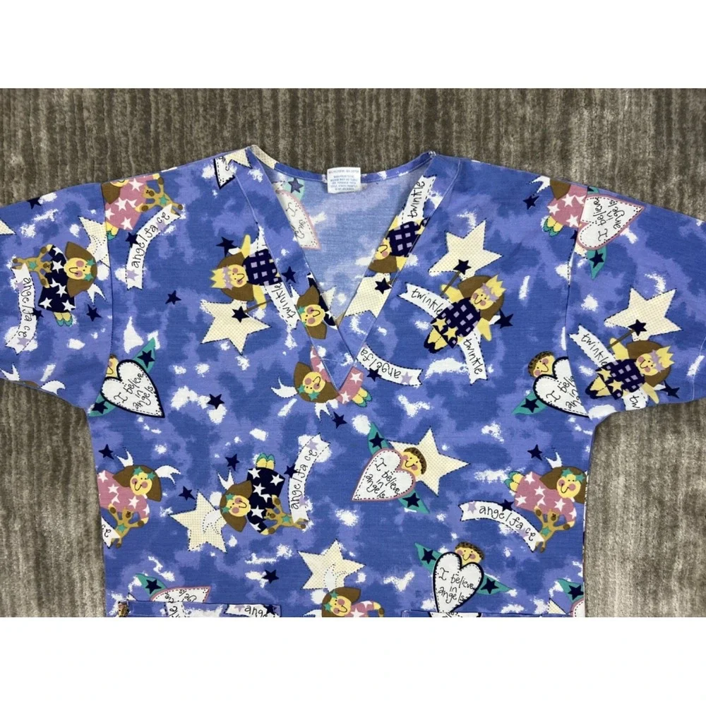 Medline | Tops | Medline Scrub Top Women Small Blue Angel Star Print ...